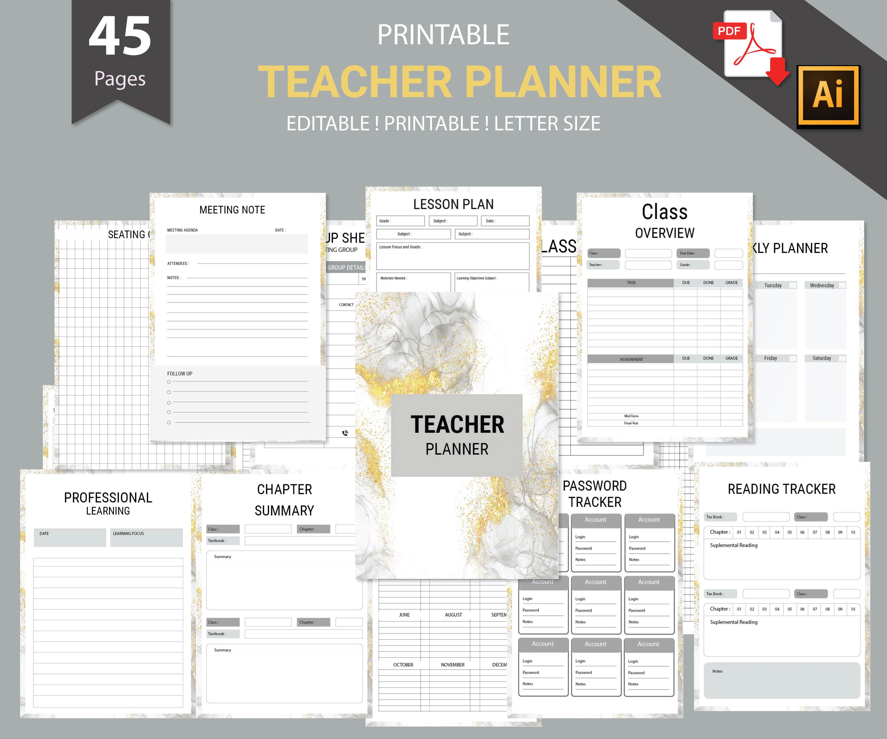 Teacher Planner Printable Pages,lesson Plan Template,academic Planner ...