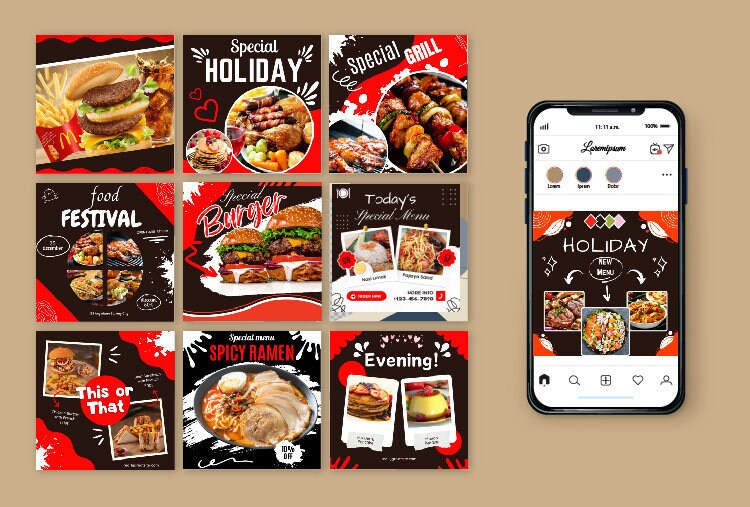 Food Instagram Template,foodie Canva Template,social Media Post, Food ...