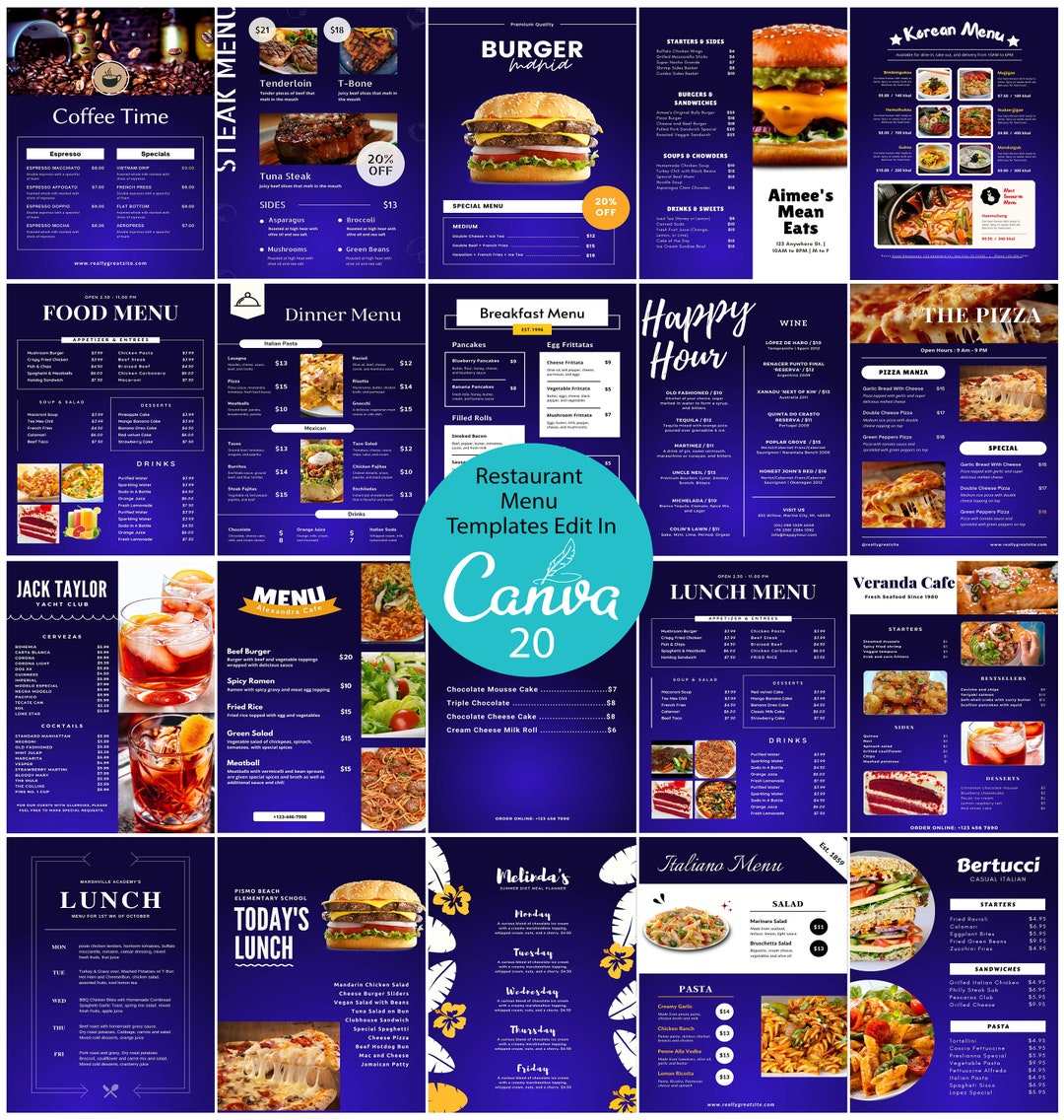 Food Menu Templates, Printable Restaurant Menu Template, DIY Bar Menu ...