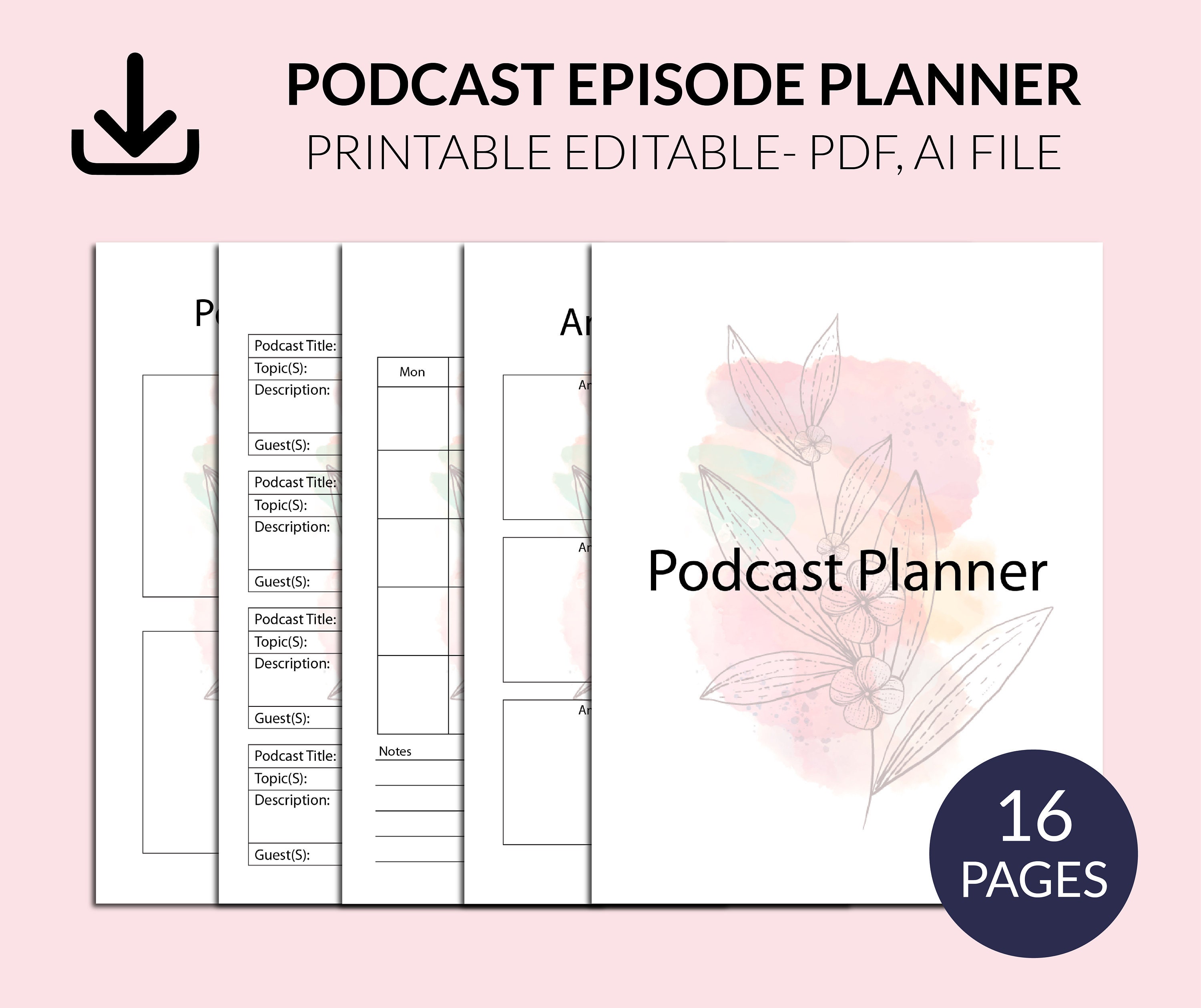 Printable Podcast Planner,editable Podcast Checklist,interview Planner ...
