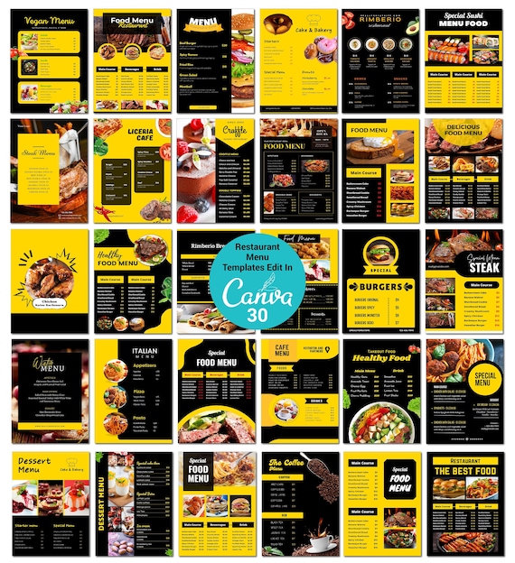 Restaurant Food Menu Editable Template Simple Food & Drink | Etsy