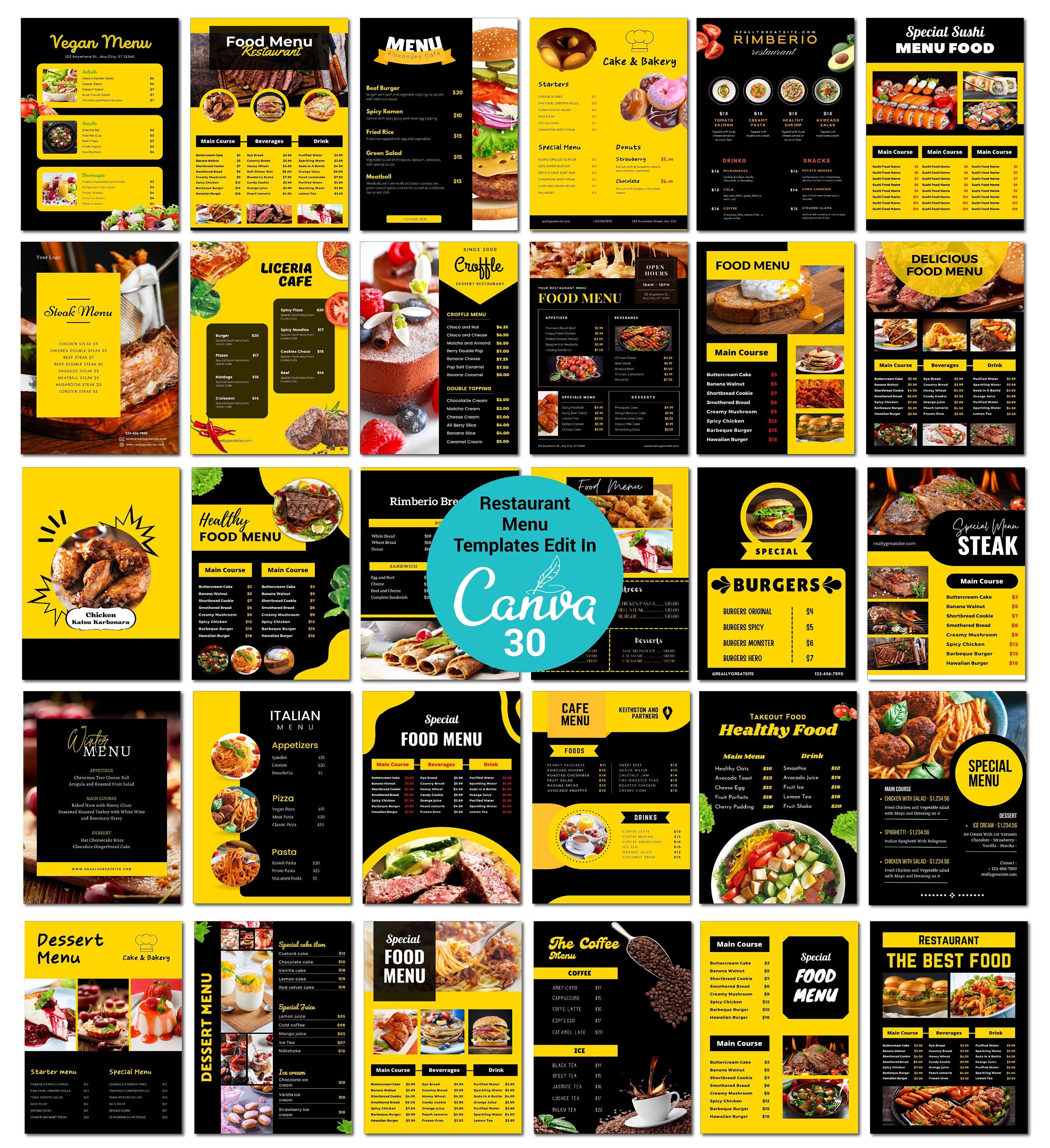 Restaurant Food Menu Editable Template, Simple Food & Drink Menu ...