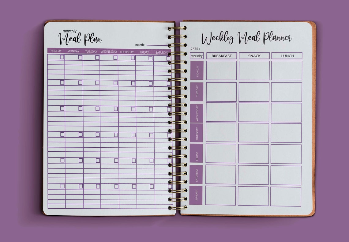 Meal Planner Editable Daily Food Journal Monthly Meal - Etsy