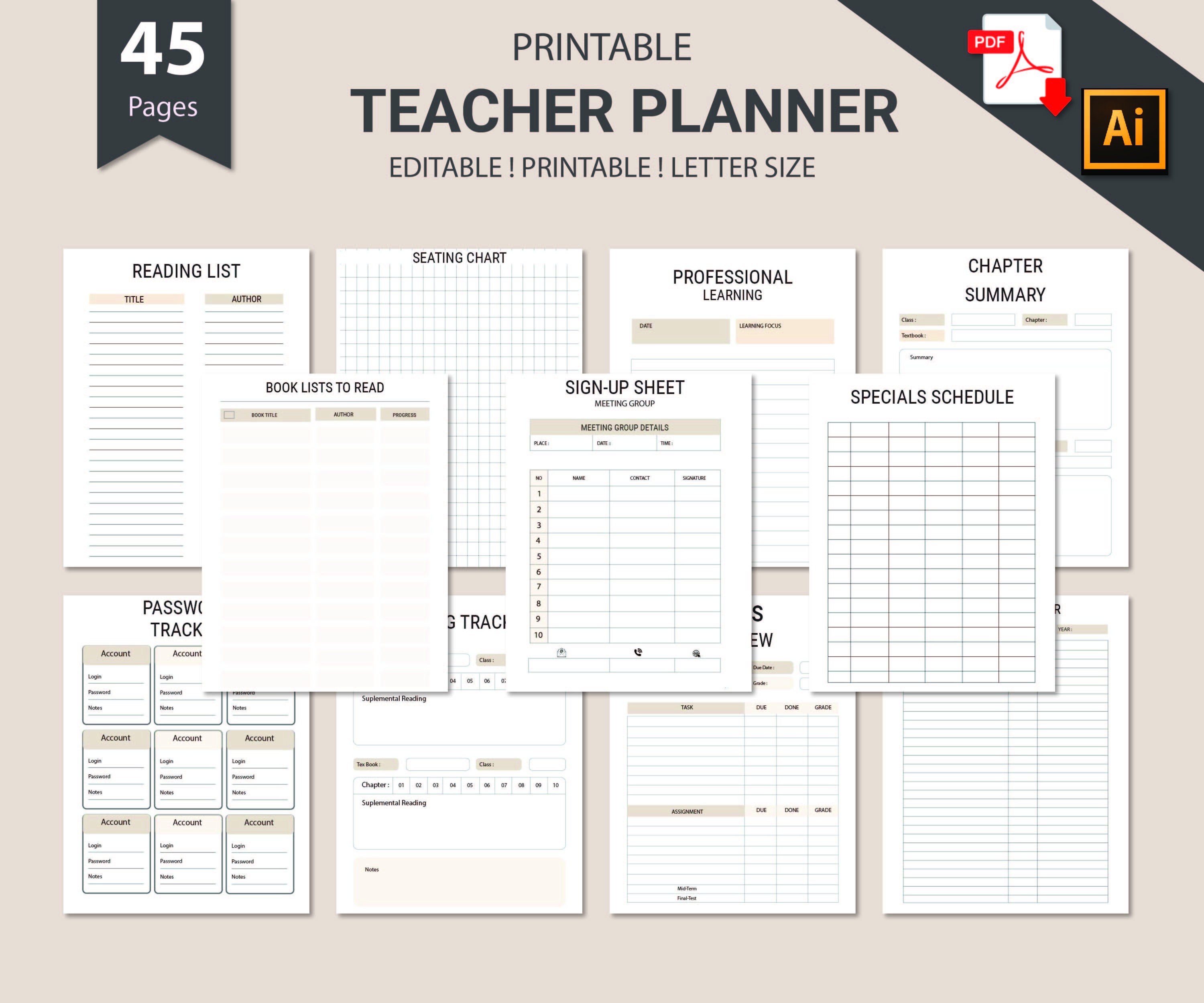 Printable Teacher Planner | Digital Planner Pages | Lesson Planner ...