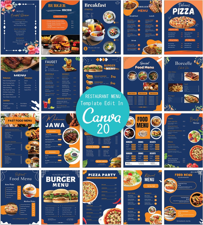 Canva Editable Restaurant Menu,menu Flyer Template, Menu Design, Food ...