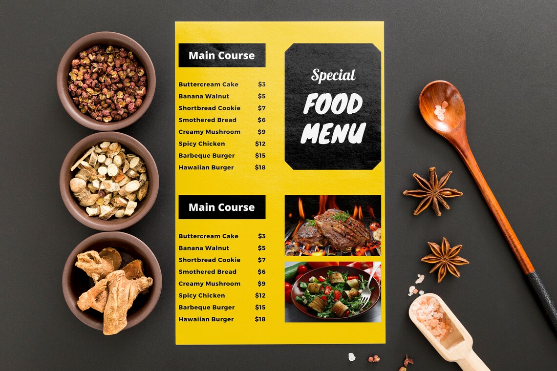 Restaurant Food Menu Editable Template, Simple Food & Drink Menu ...