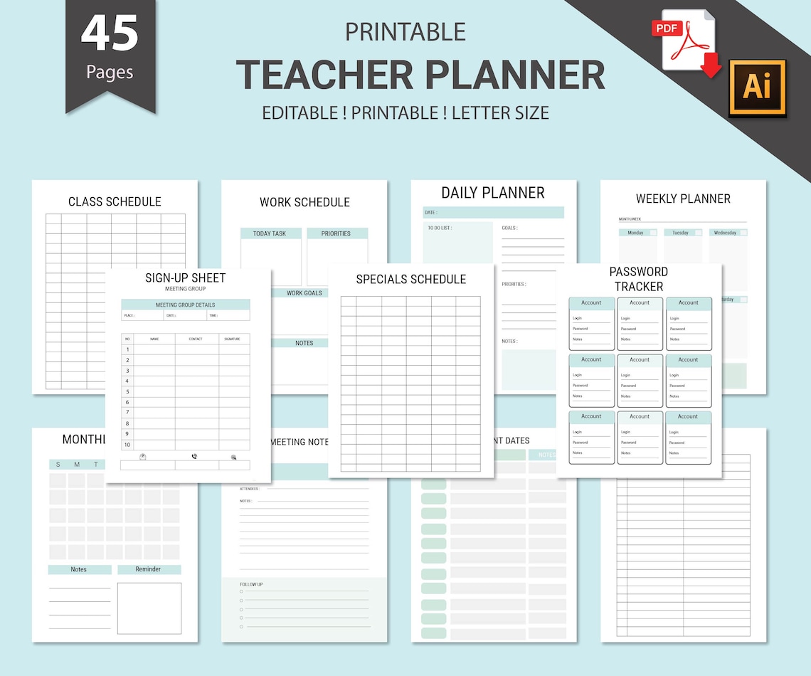 Editable Teacher Planner, Printable Teacher Planner,gifts for Teacher ...