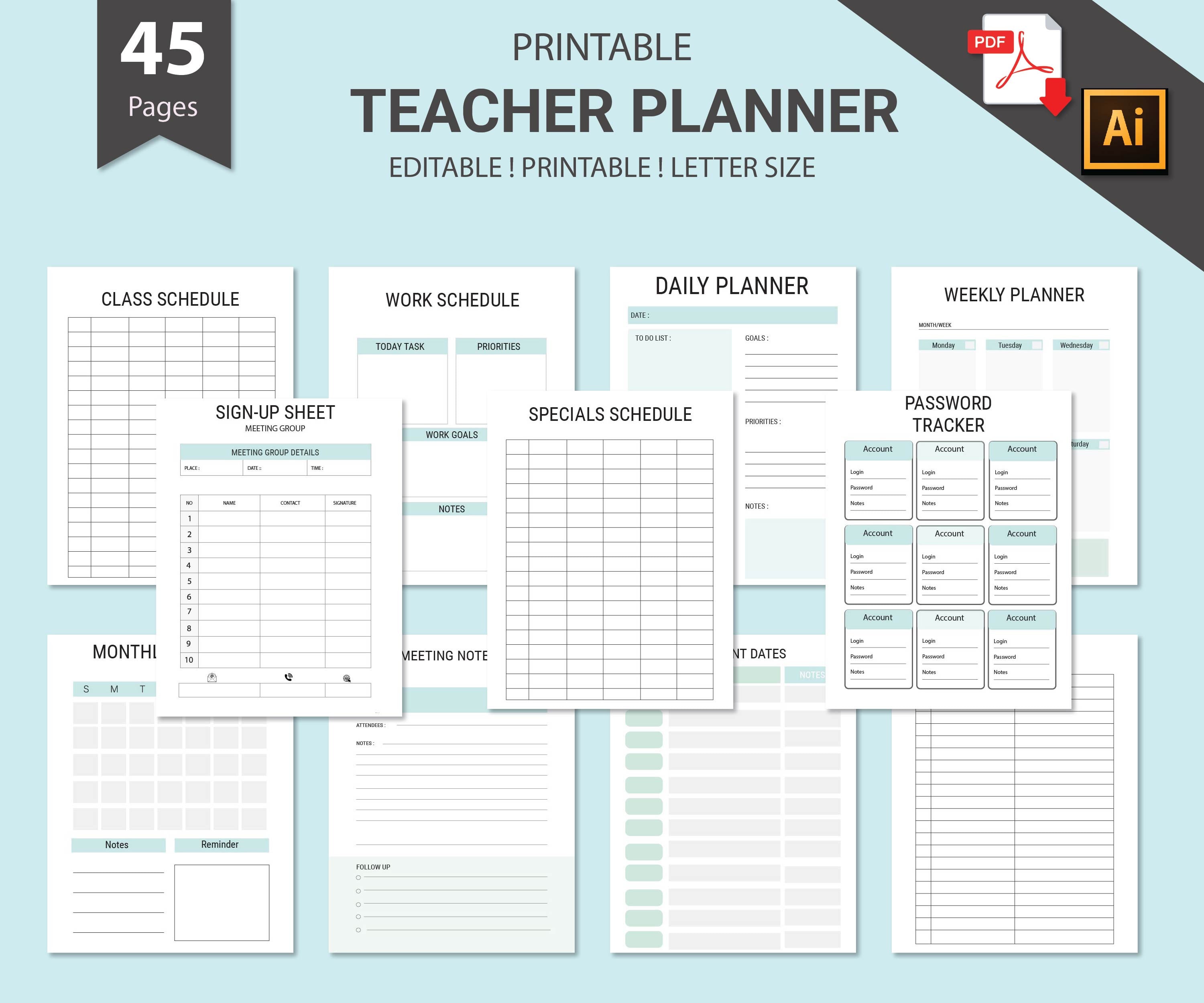 Editable Teacher Planner, Printable Teacher Planner,gifts for Teacher ...