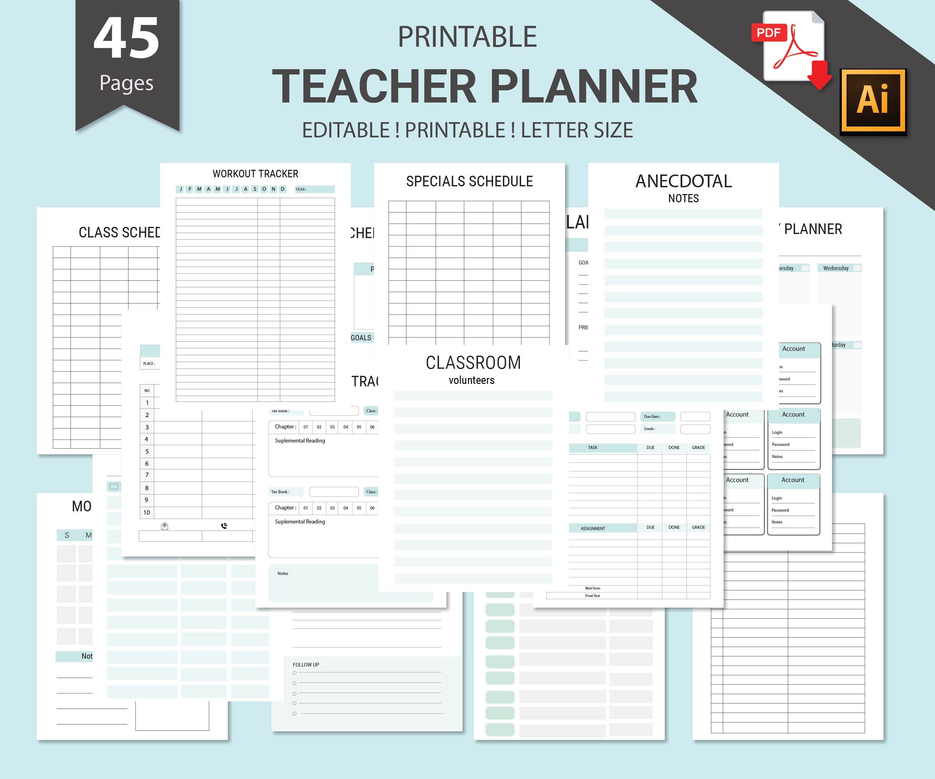 Editable Teacher Planner, Printable Teacher Planner,gifts for Teacher ...