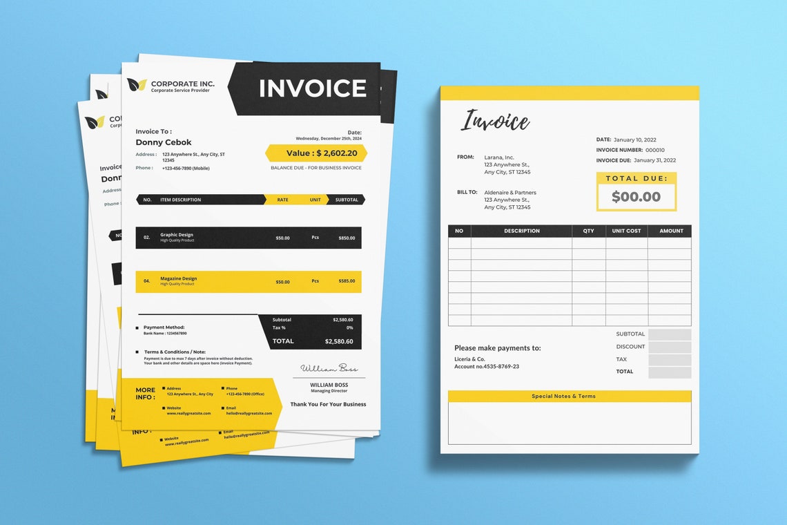 Printable Invoice Template, Billing Form,simple Invoice, Letterhead ...