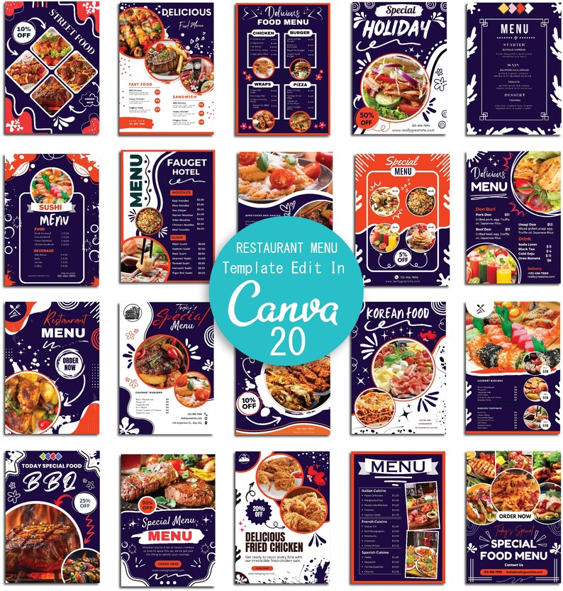 Restaurant Menu Template, Food Menu, Café Menu, Editable Menu, Canva ...