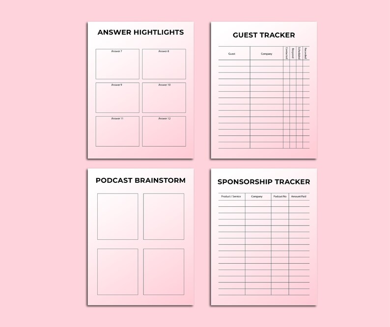 Podcast Planner Editable,interview Planner,podcast Tracker,podcast ...