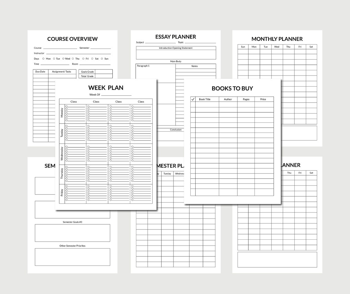 Printable Student Planner School, College, University, Home School ...