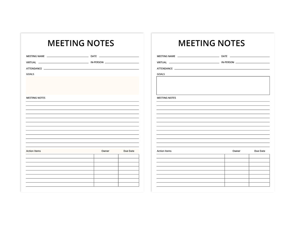 Meeting Notes Printable,editable Meeting Notes Template,meeting ...