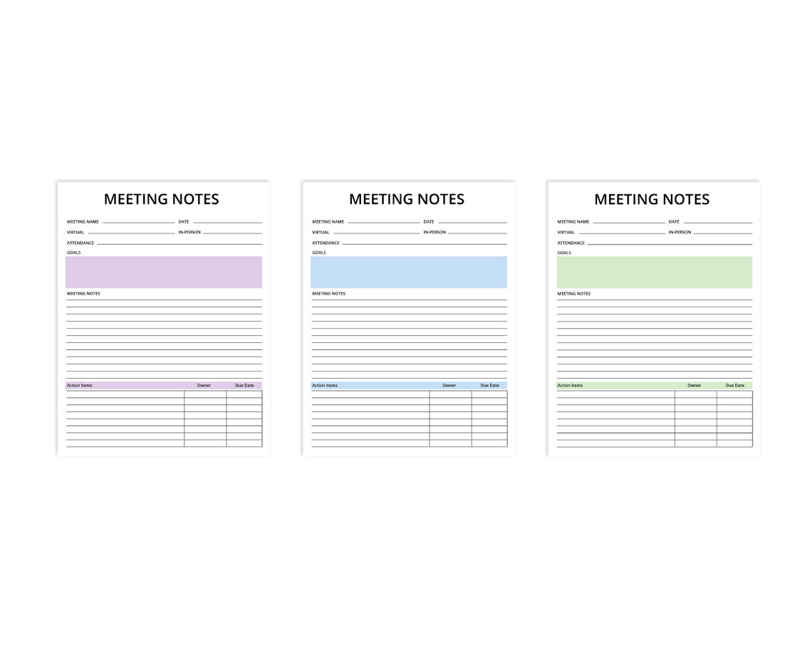 Meeting Notes Printable,editable Meeting Notes Template,meeting ...