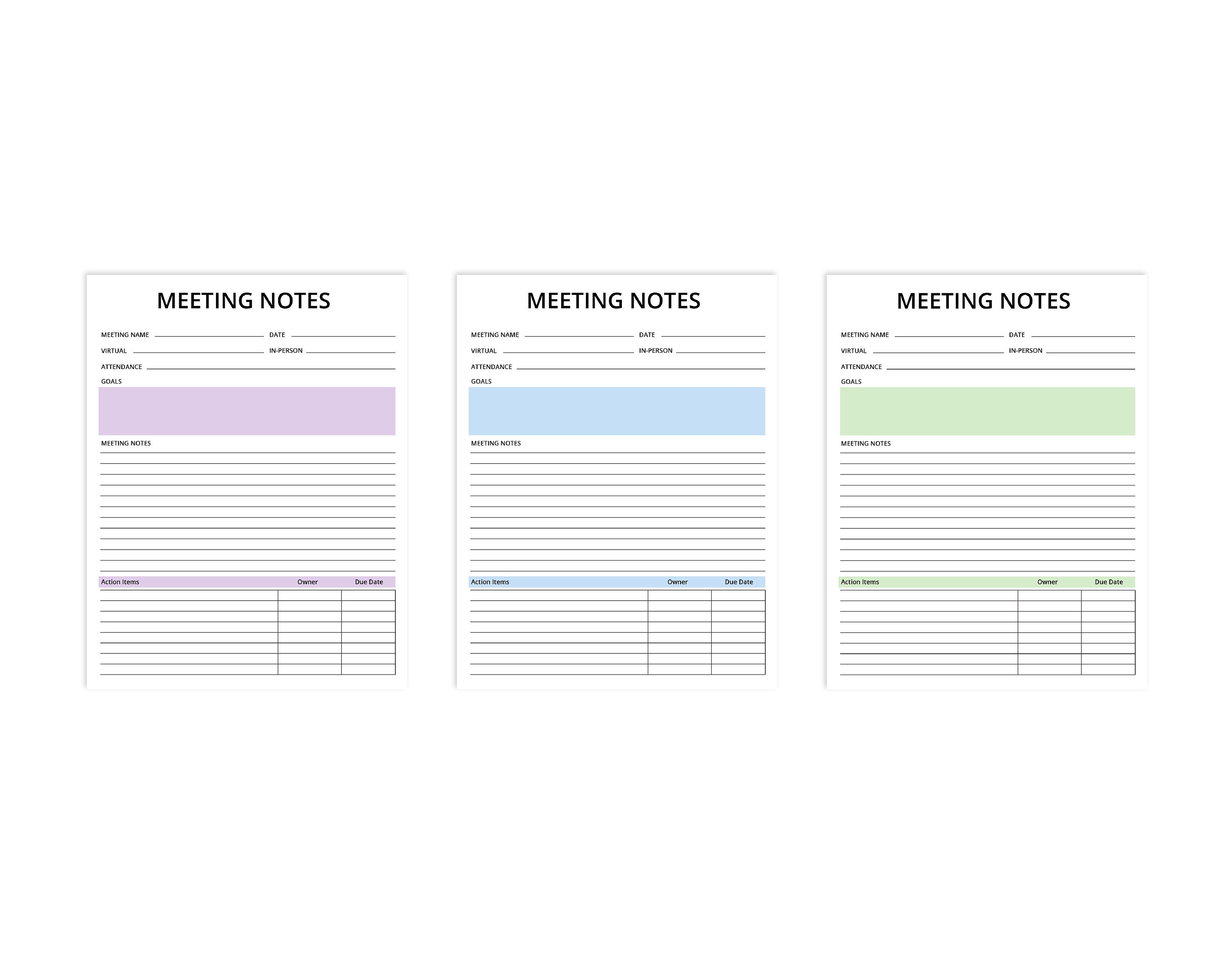 Meeting Notes Printable,editable Meeting Notes Template,meeting ...
