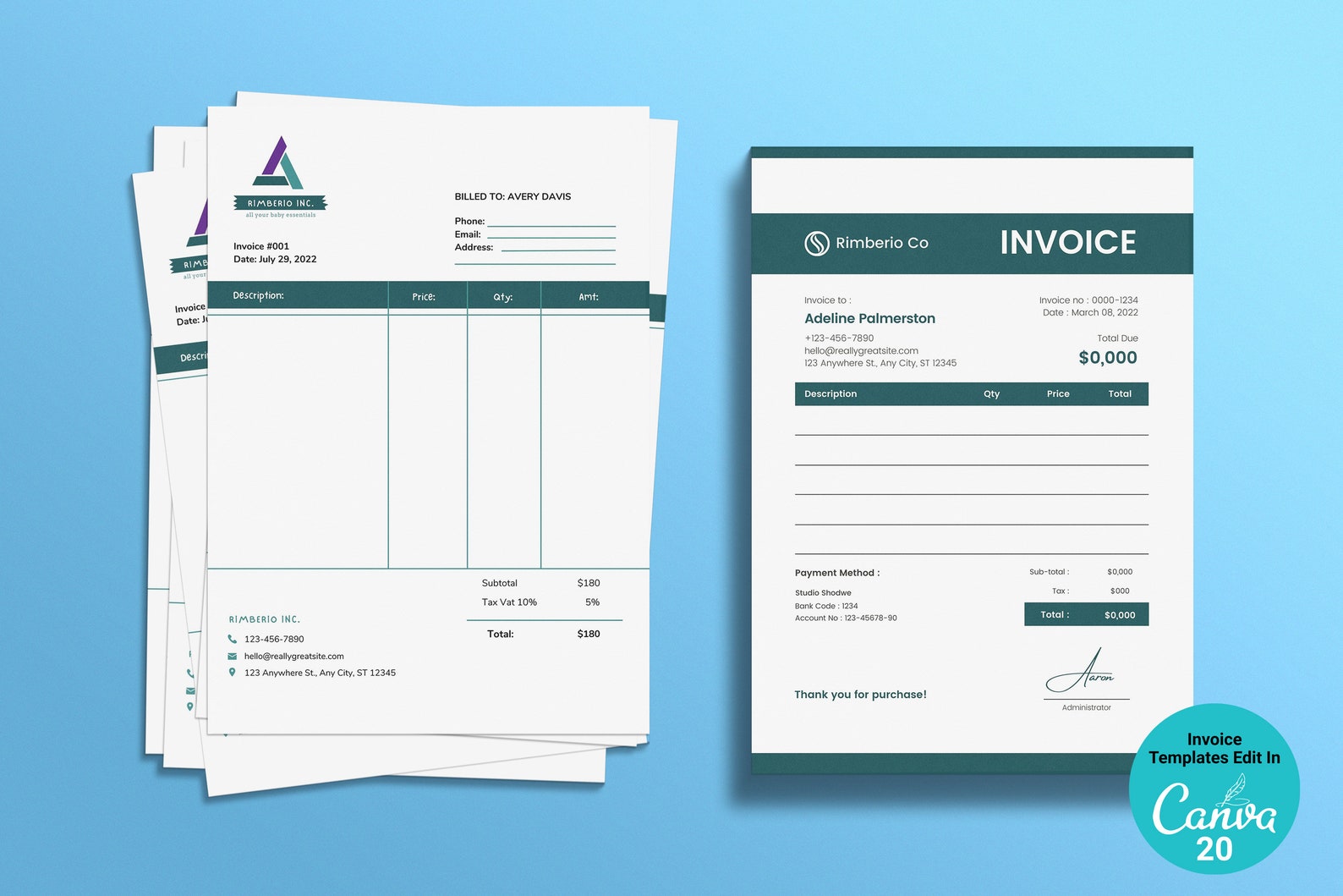 Modern Invoice Template | Editable Invoice | Printable Invoice ...