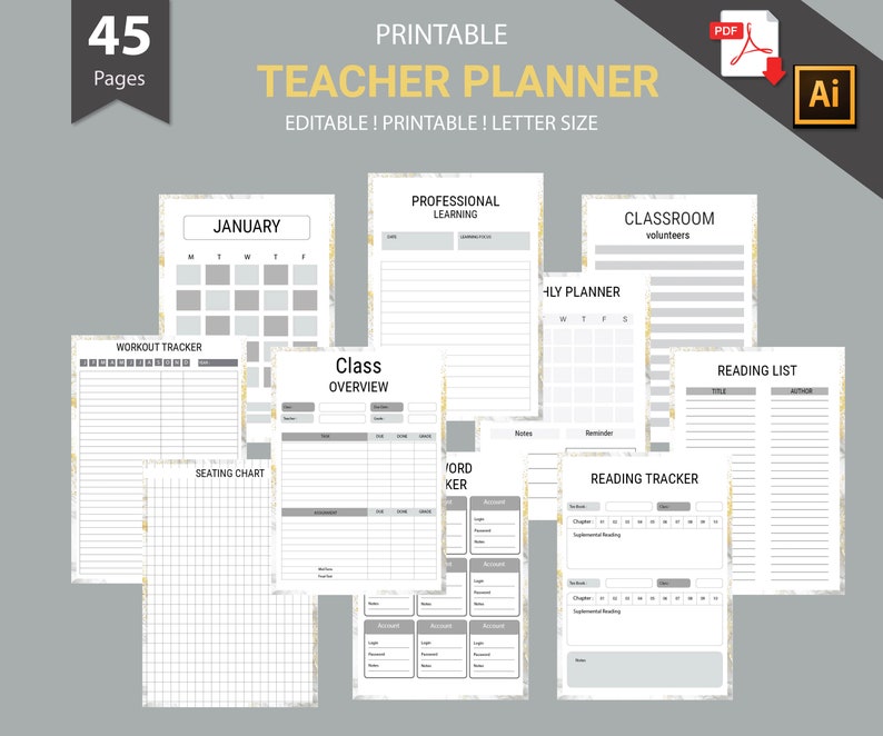 Teacher Planner Printable Pages,lesson Plan Template,academic Planner ...