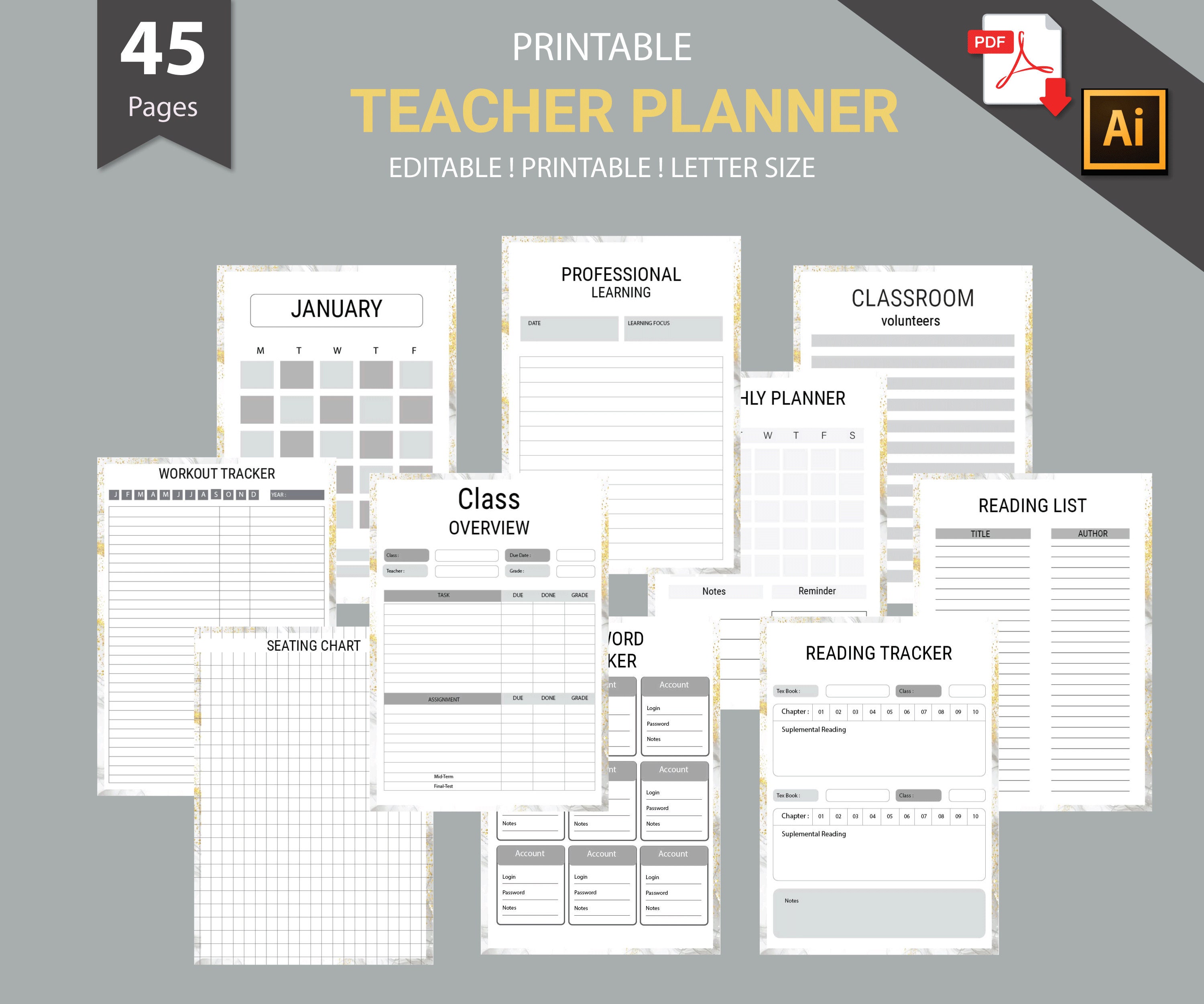 Teacher Planner Printable Pages,lesson Plan Template,academic Planner ...