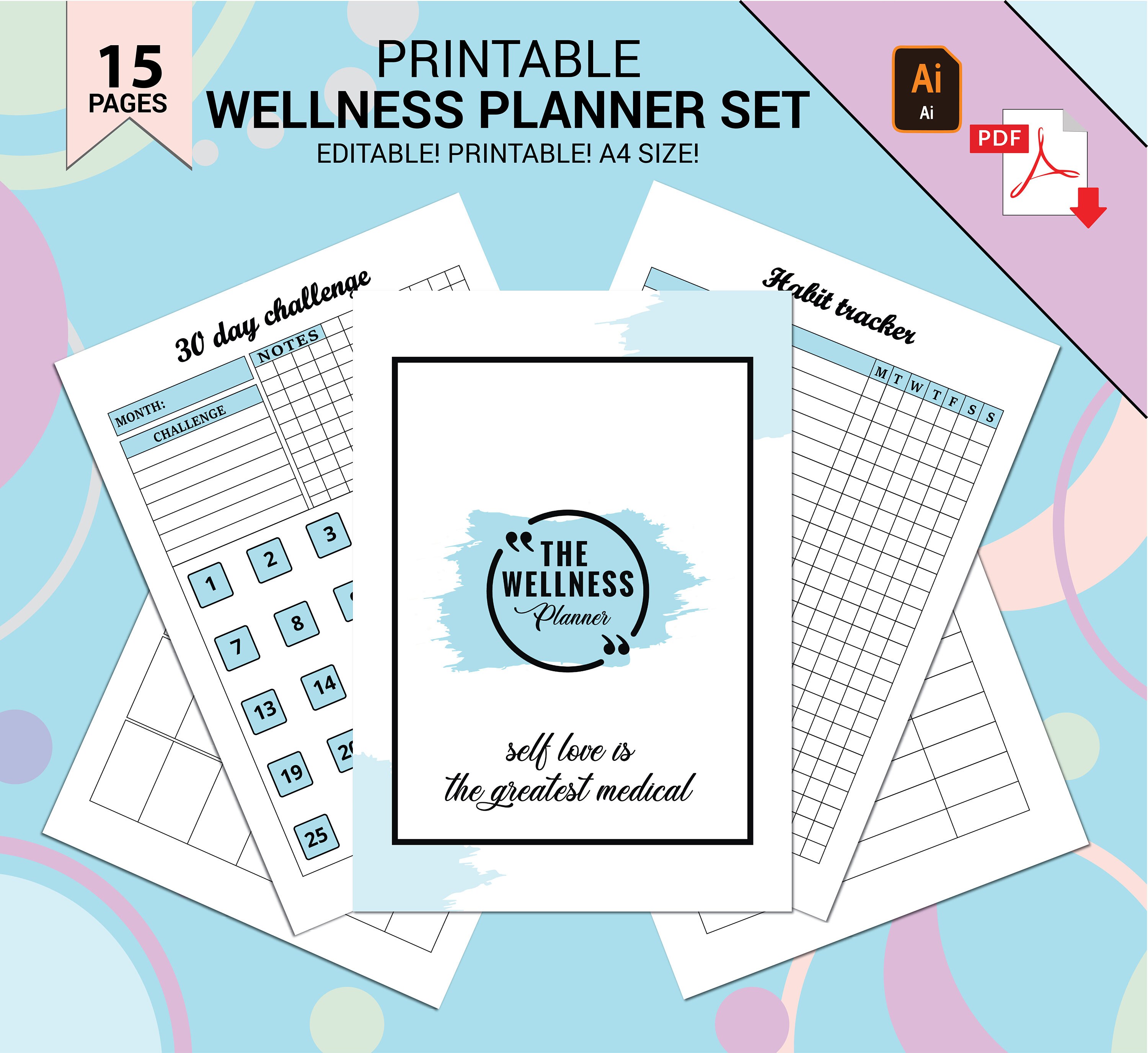 Wellness Planner Printable, Self Care Planner, Selfcare Journal Tracker ...