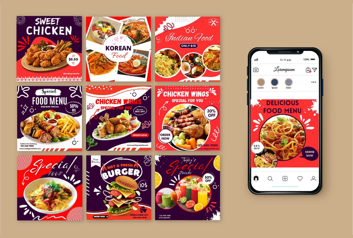 Food Instagram Posts, Recipe Ebook Branding,restaurant Social Media ...