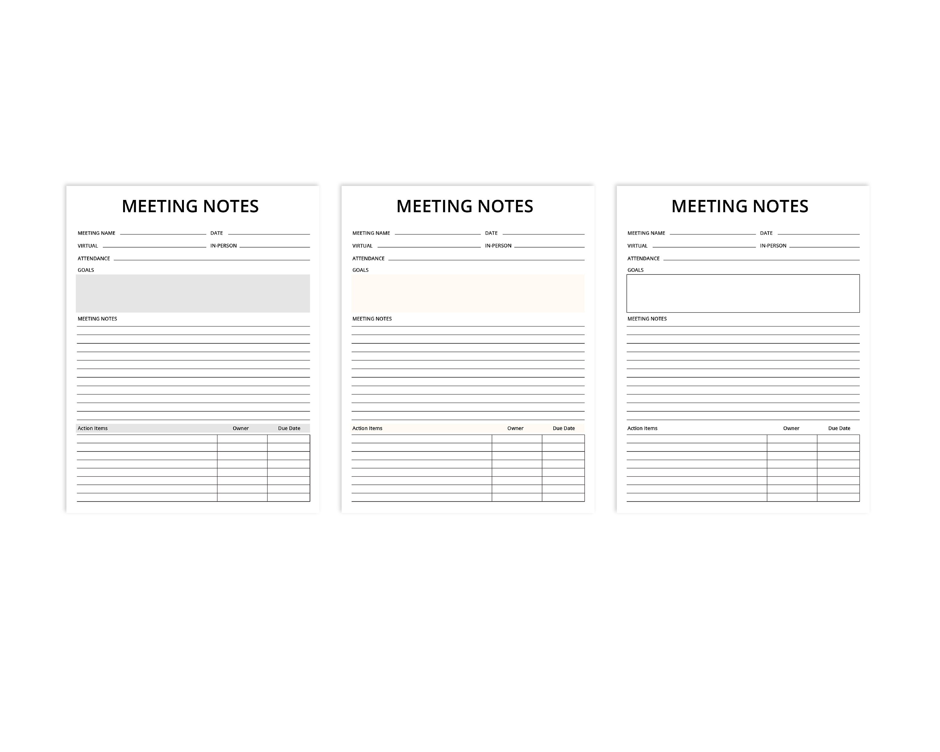 Meeting Notes Printable editable Meeting Notes Template meeting 