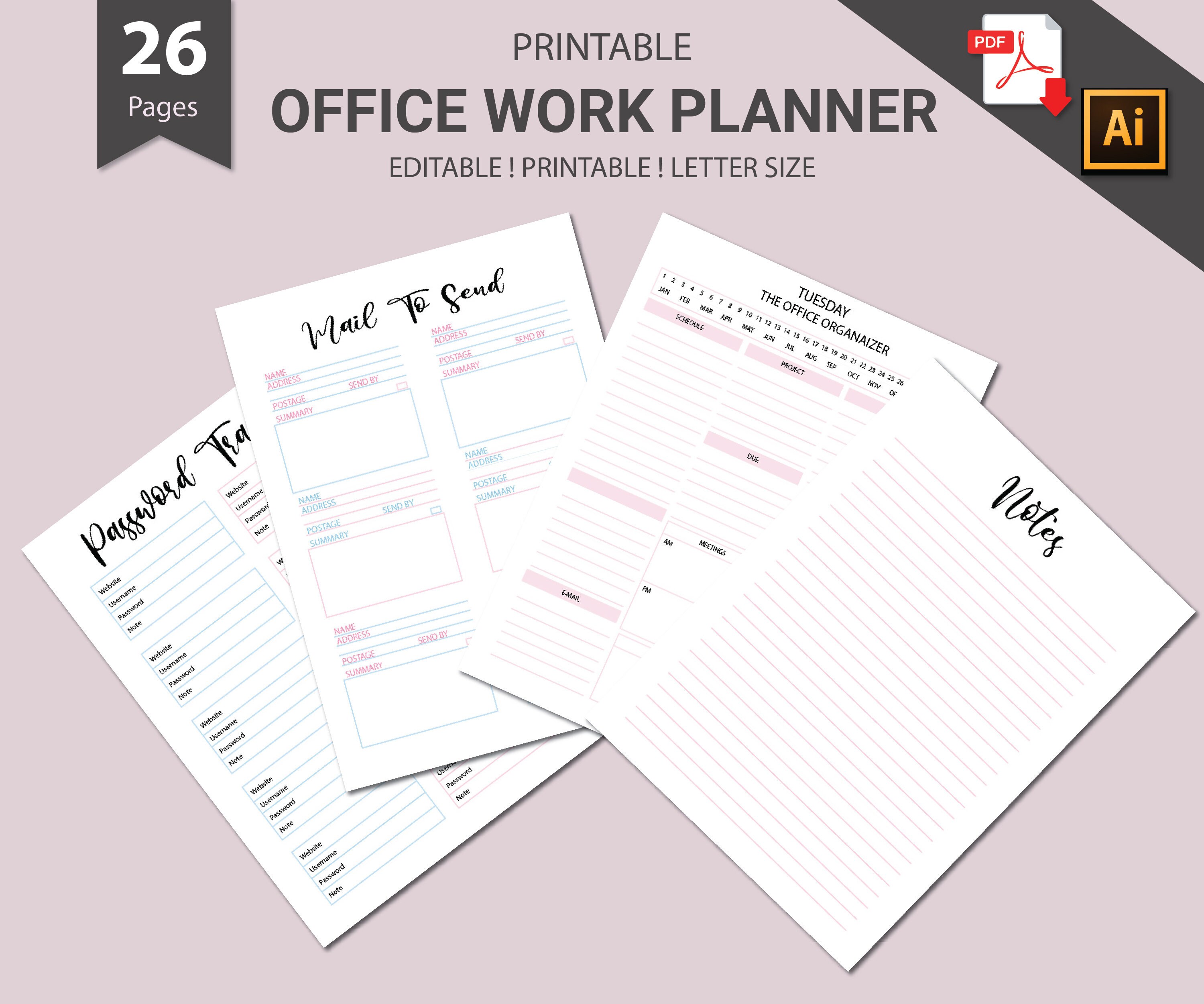 Office Work Planner,office Organizer Printables,work Schedule Checklist ...