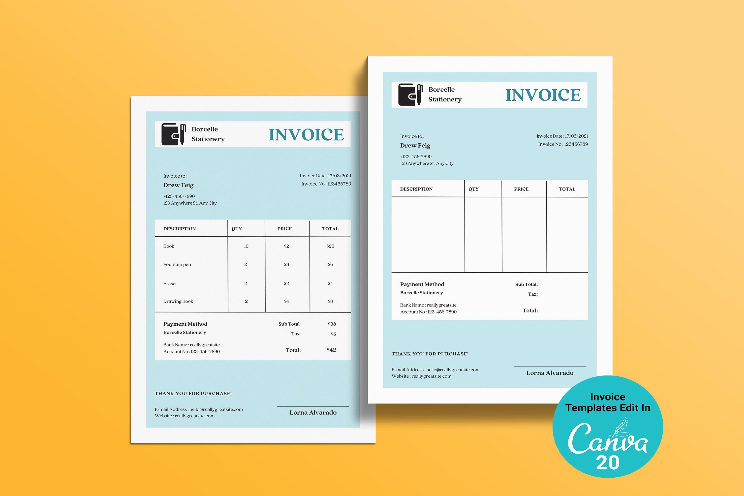 Editable INVOICE Template, Printable Invoice Form, Business Invoice ...
