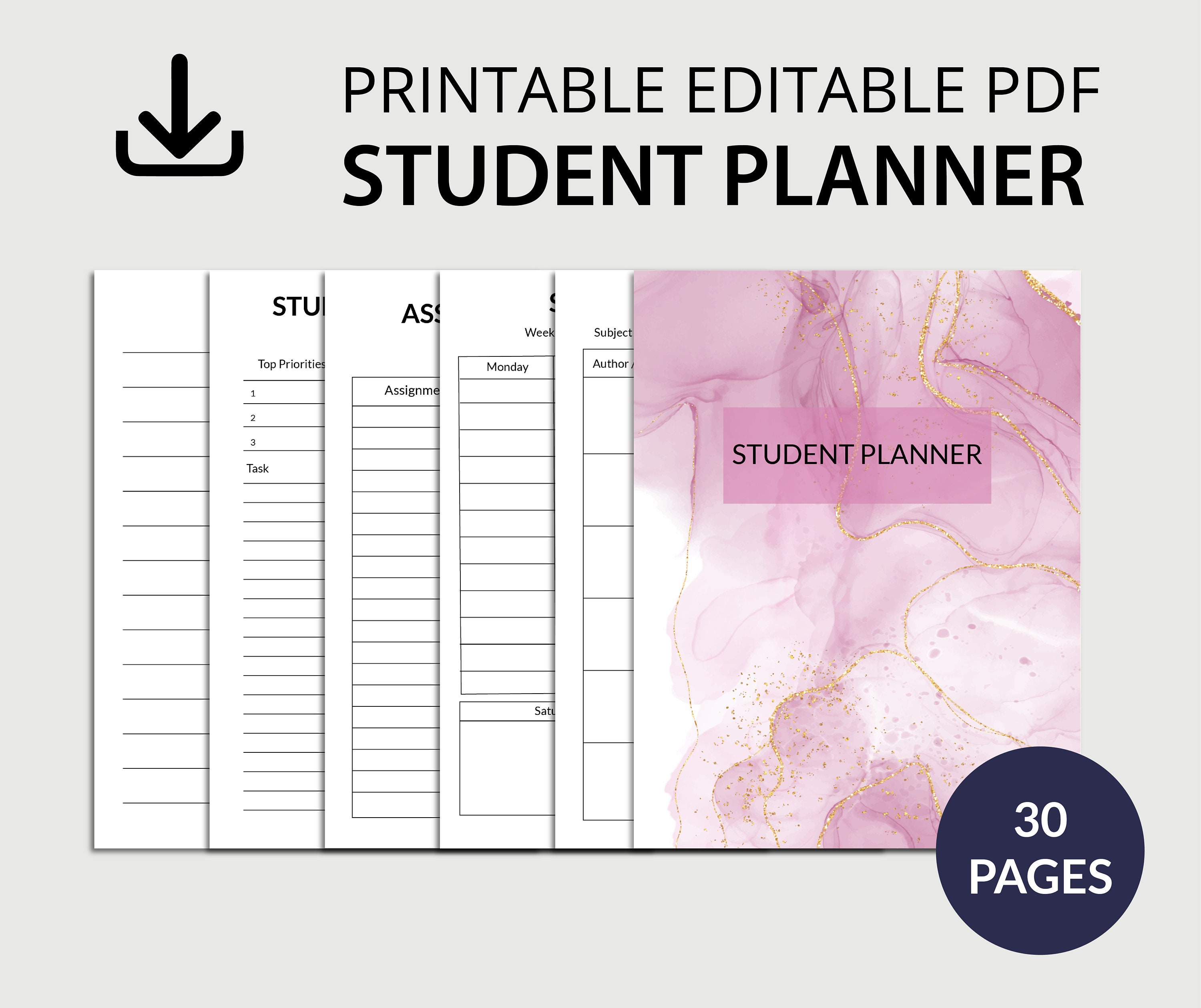 Printable Student Planner School, College, University, Home School ...