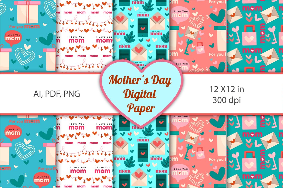 Printable Digital Paper, Scrapbook Paper, Commercial Use, Mom Day Paper ...
