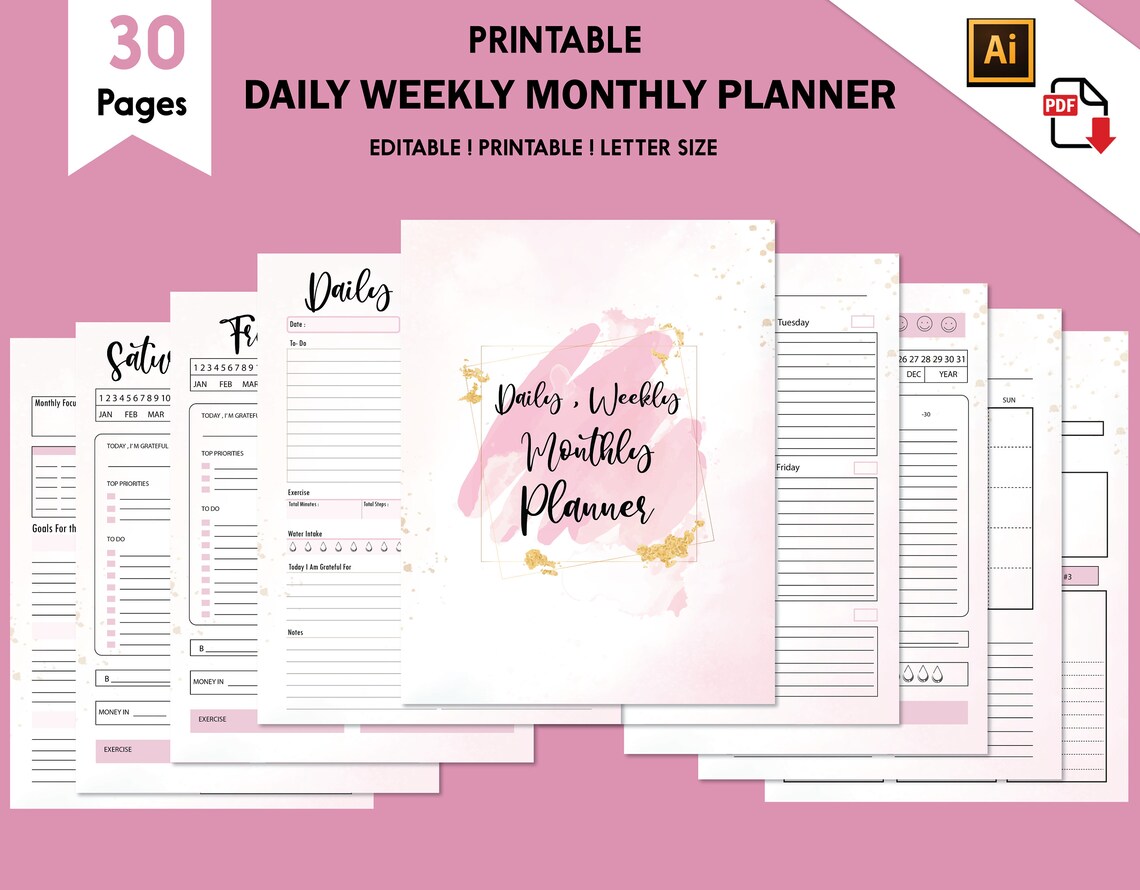 Daily Weekly Monthly Planner,printable Planner,monthly Overview ...
