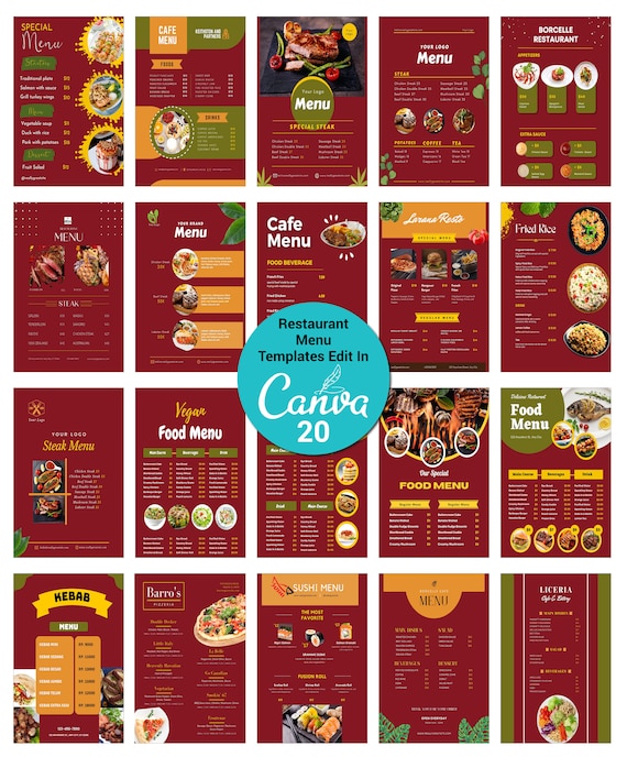 Canva Editable Food Menu Restaurant Menu Template Restaurant | Etsy