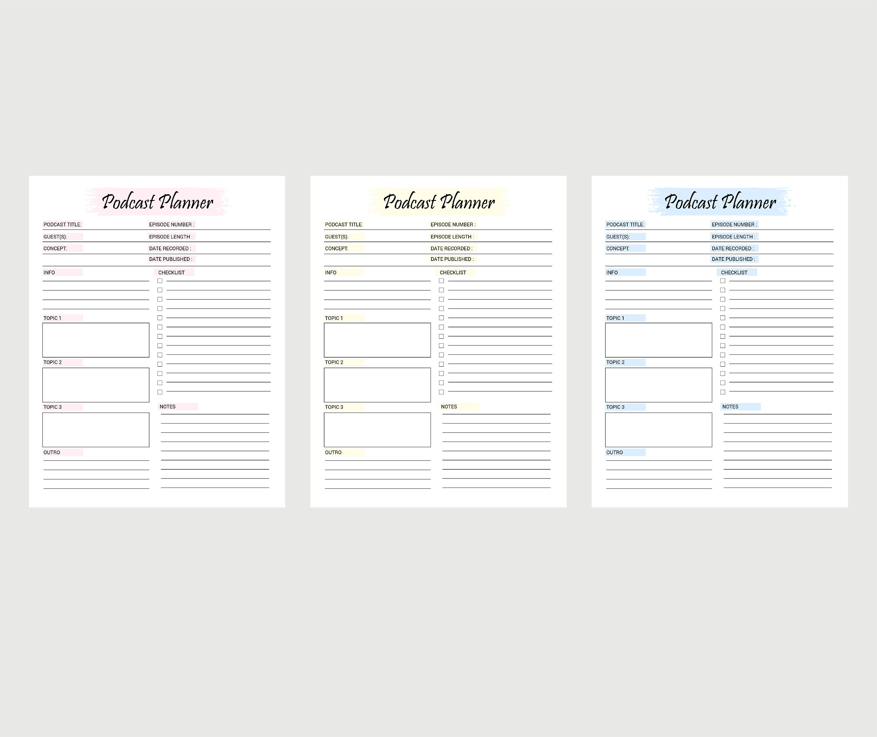 Podcast Episode Planner, Podcast Planner Printable, Editable Podcast ...