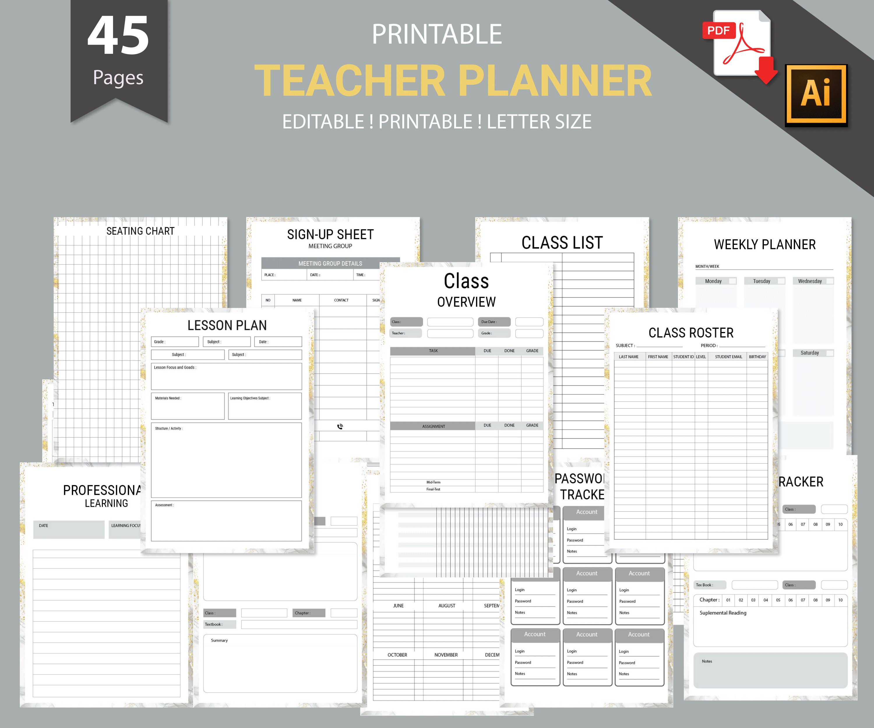 Teacher Planner Printable Pages,lesson Plan Template,academic Planner ...