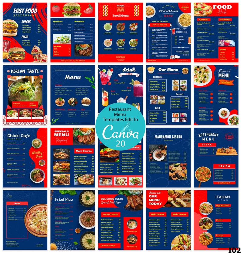 Editable Restaurant Menu, Morden Food Menu Template, Canva, Printable ...