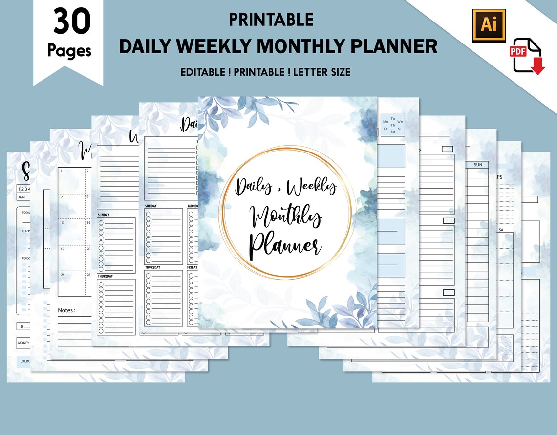 Daily, Weekly, Monthly Planner, Printable Planner, Half Hour Weekly ...