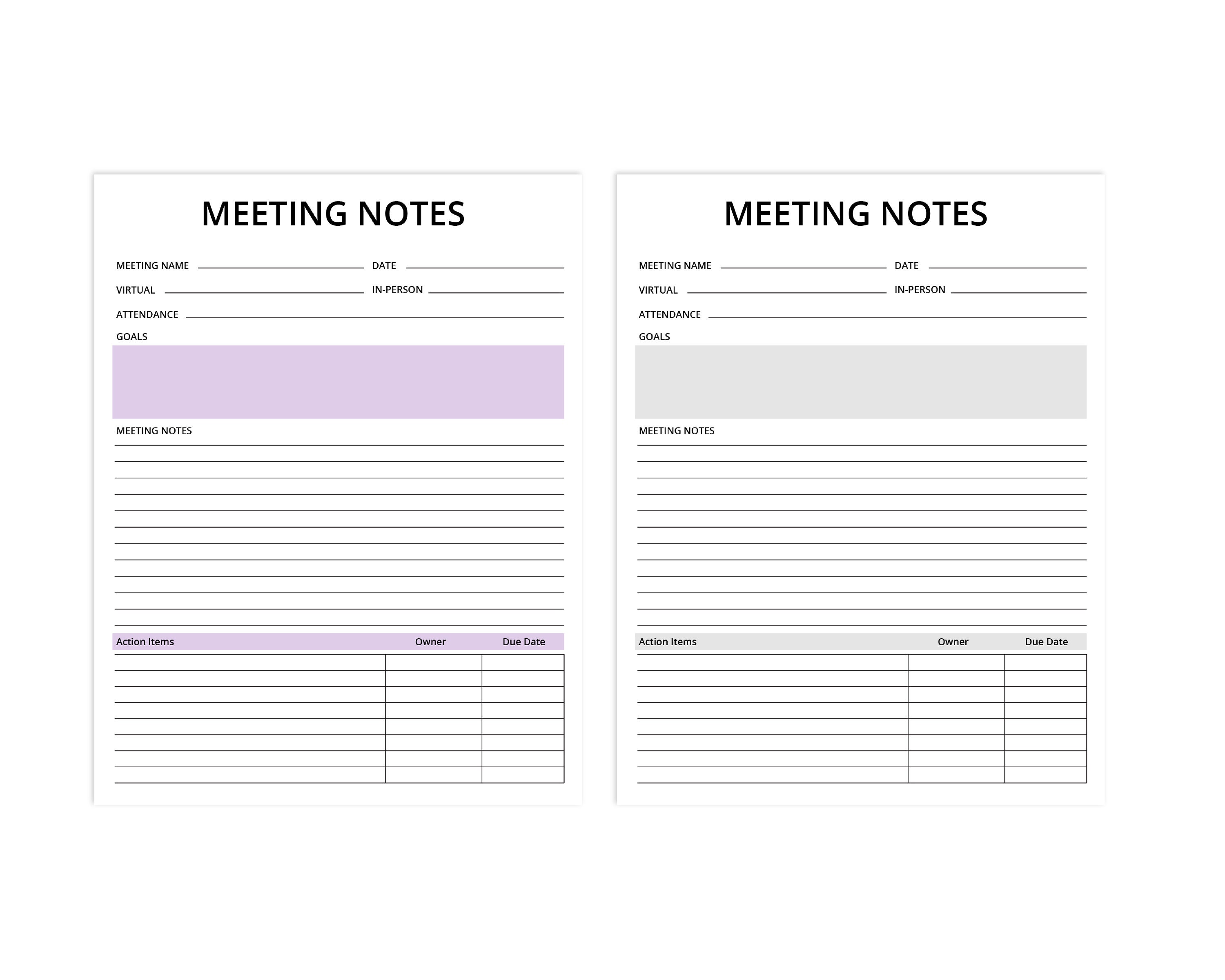 Meeting Notes Printable,editable Meeting Notes Template,meeting ...