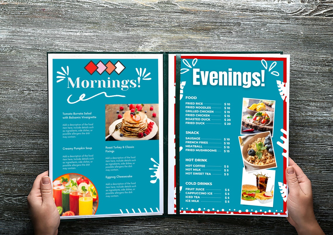 Food Menu Templaterestaurant Menu Canva Editable Menu - Etsy