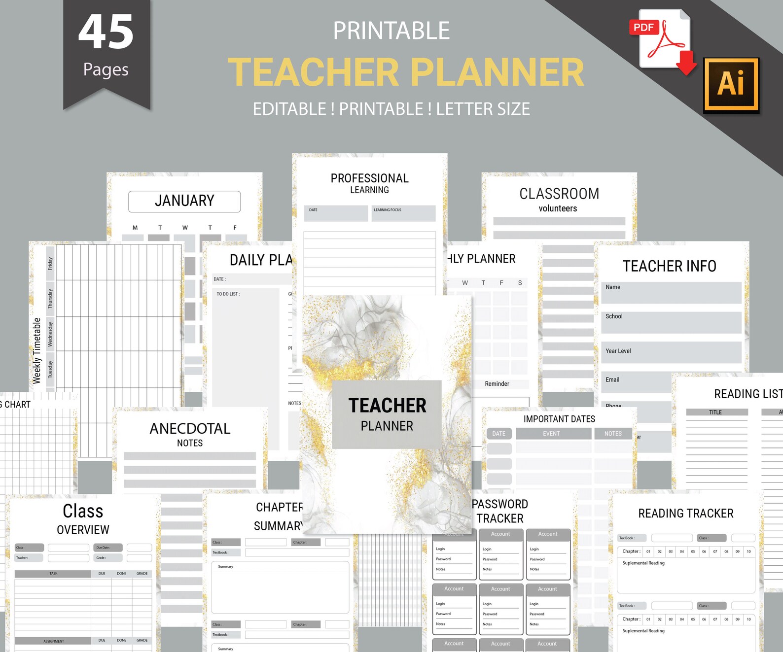 Teacher Planner Printable Pages,lesson Plan Template,academic Planner ...