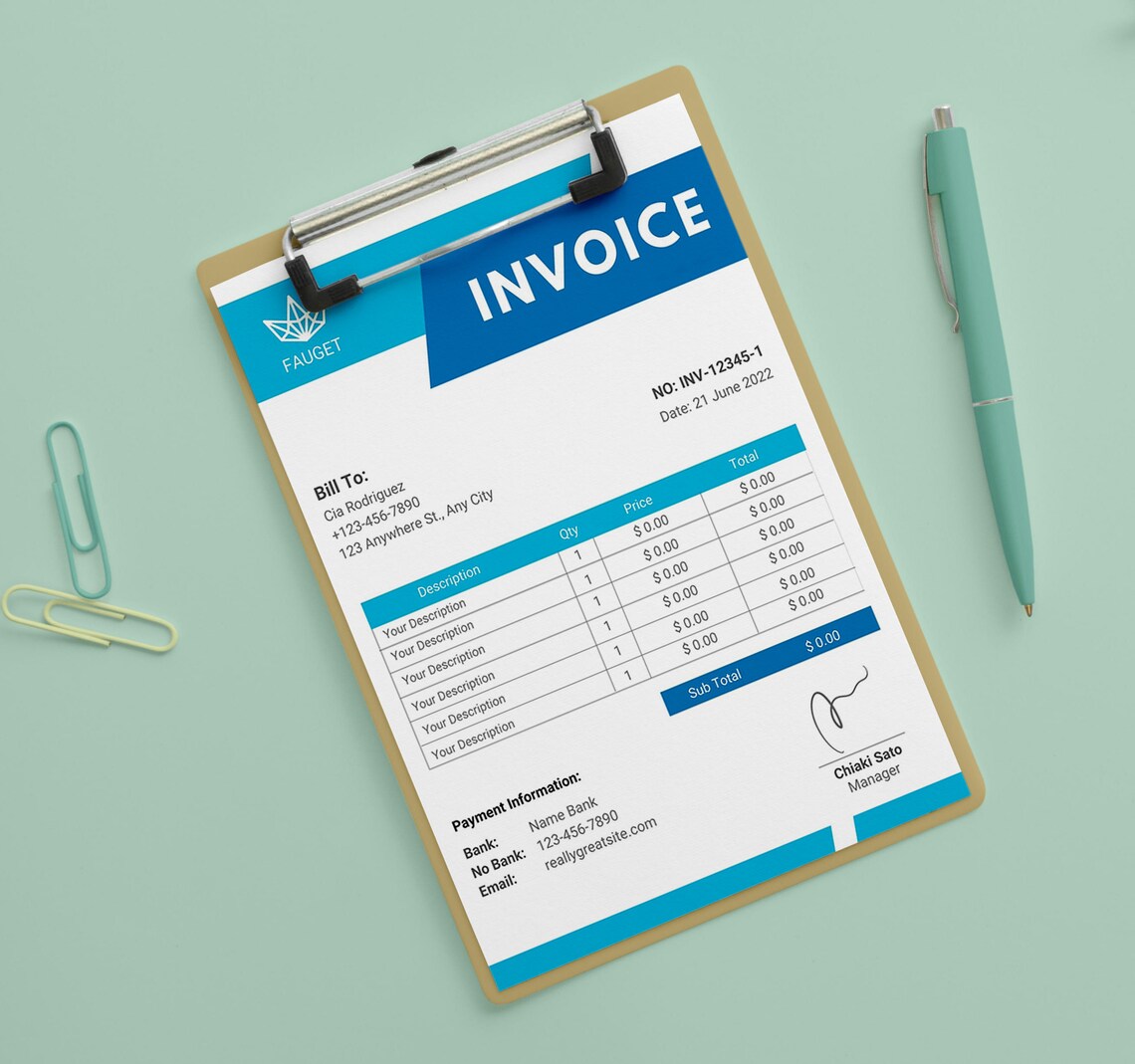 Invoice Template | Editable Billing Form |canva Template |custom ...