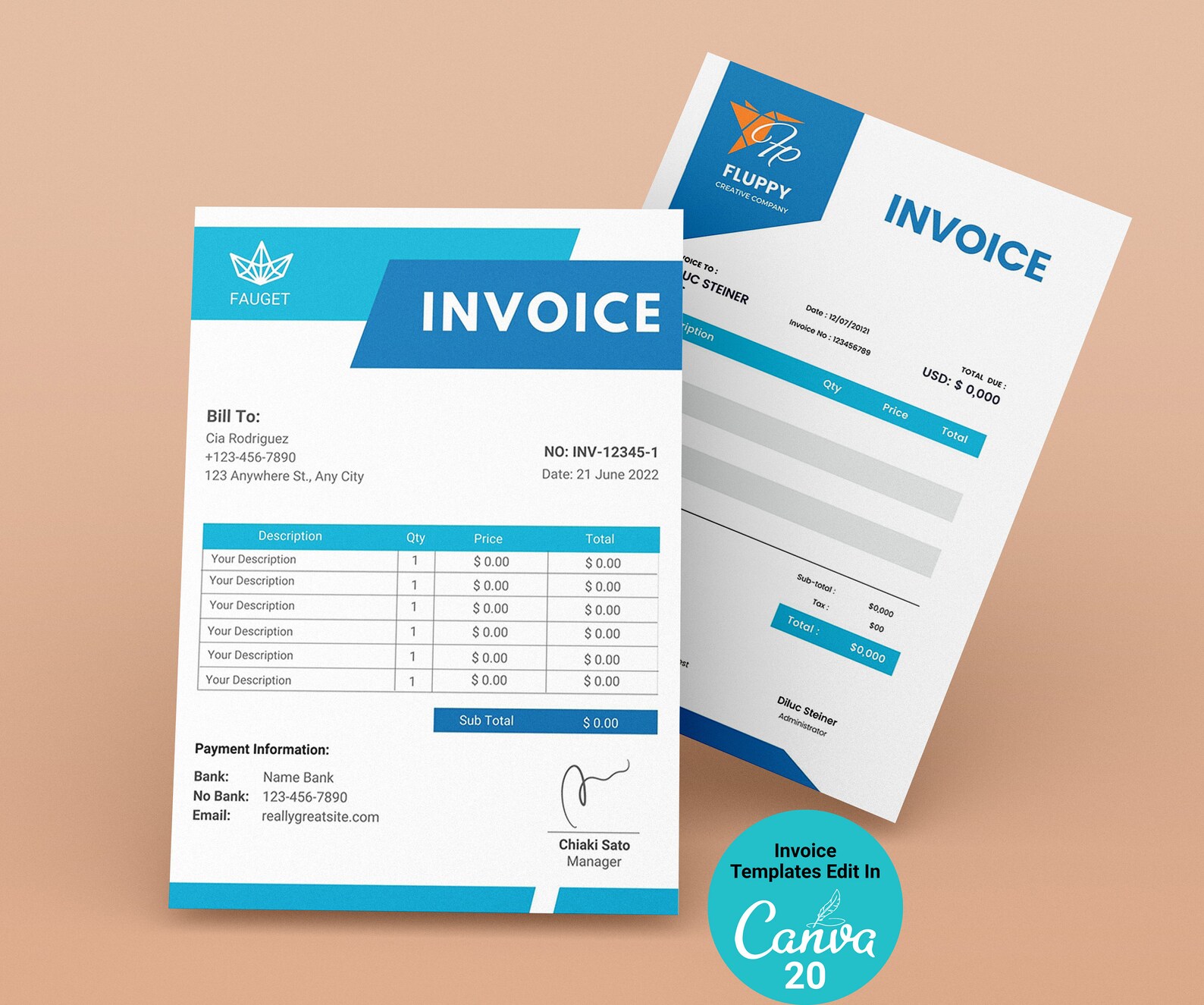 Invoice Template | Editable Billing Form |canva Template |custom ...