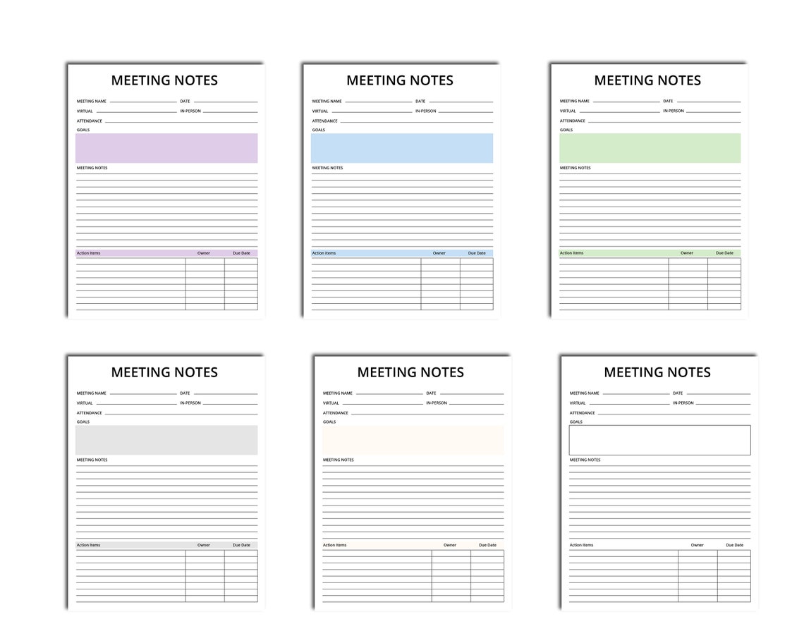 Meeting Notes Printable,editable Meeting Notes Template,meeting ...