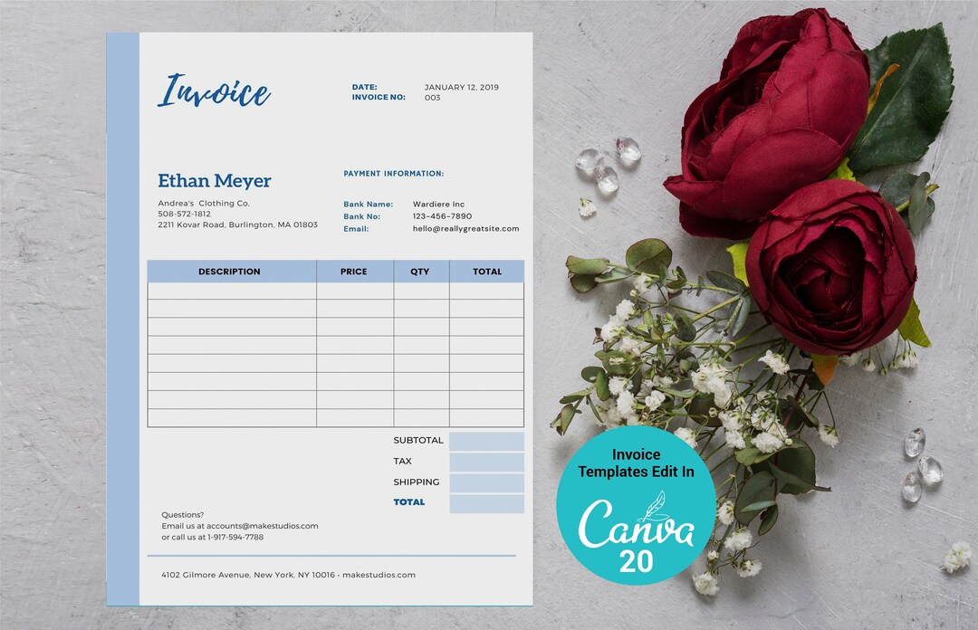 Digital Invoice Template | Printable Invoice | Custom Order Forms ...