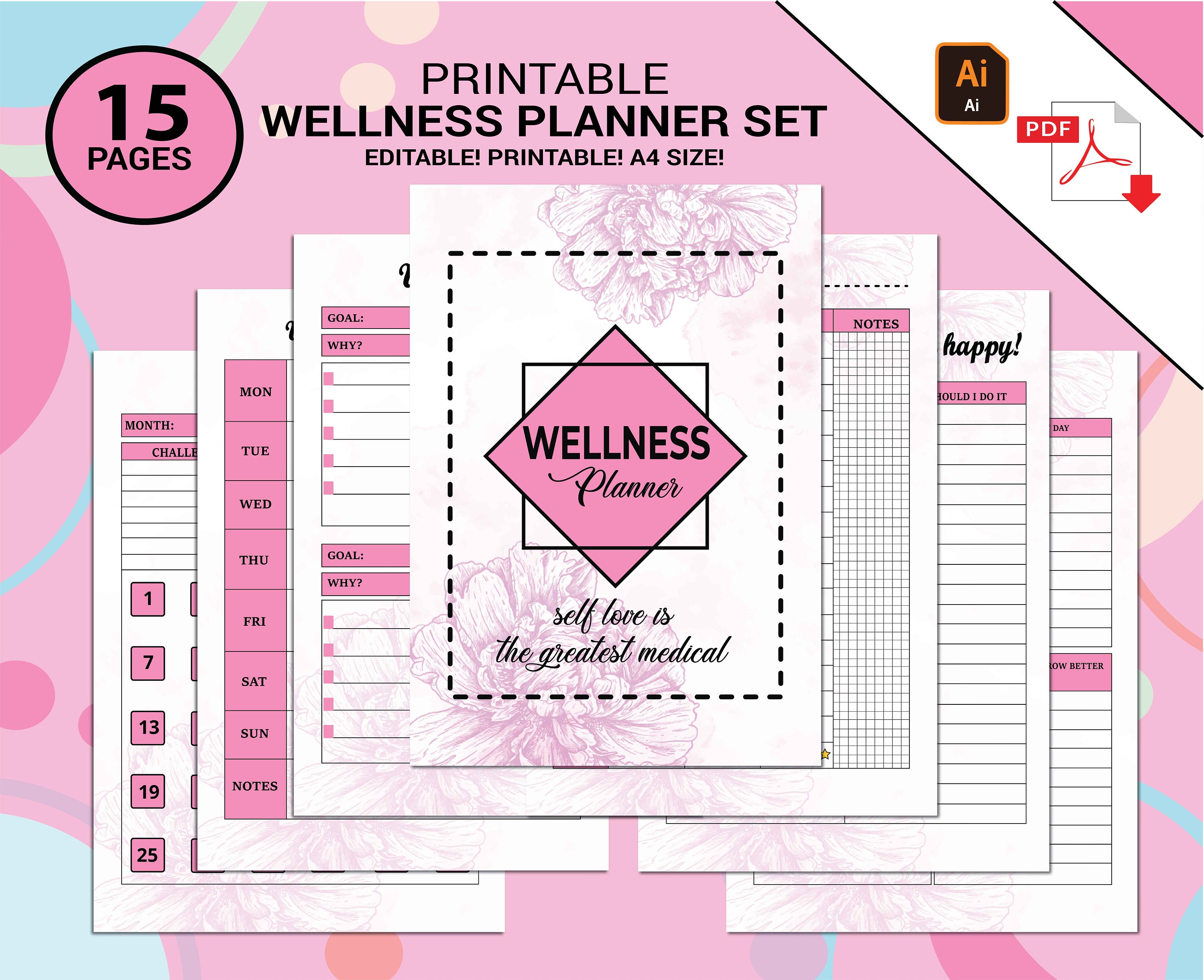 Self-care Planner Printable, Wellness Planner, Self-love Journal ...
