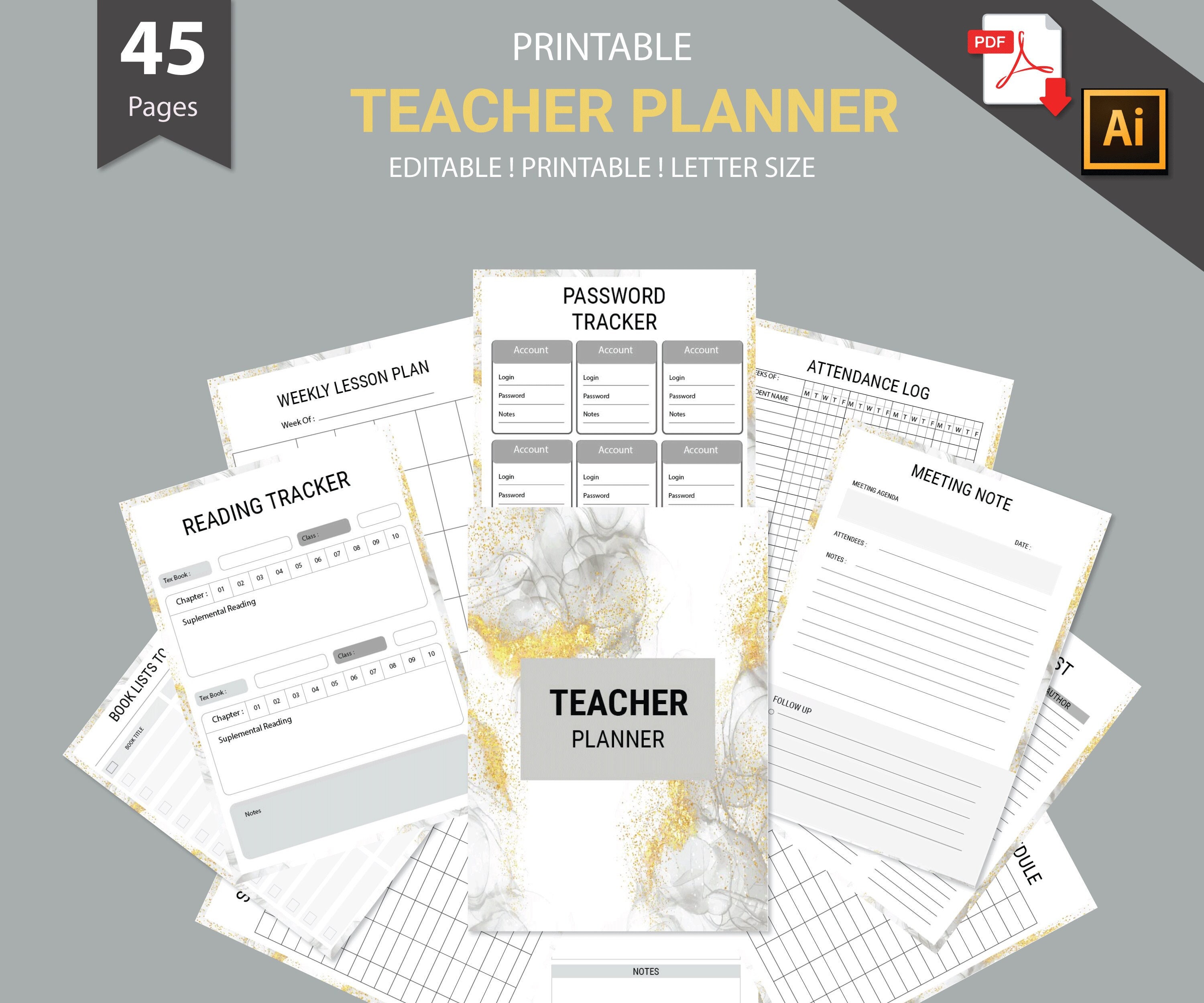Teacher Planner Printable Pages,lesson Plan Template,academic Planner ...