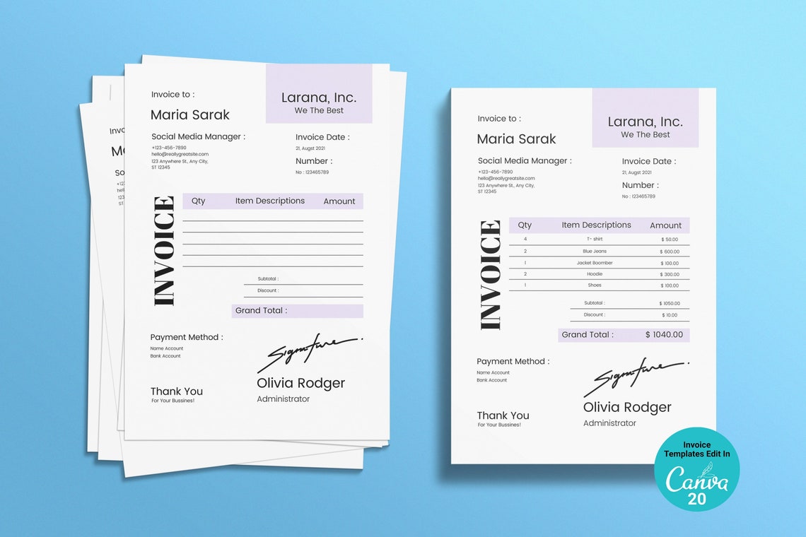 Simple Invoice Template Business Invoice Billing Form | Etsy