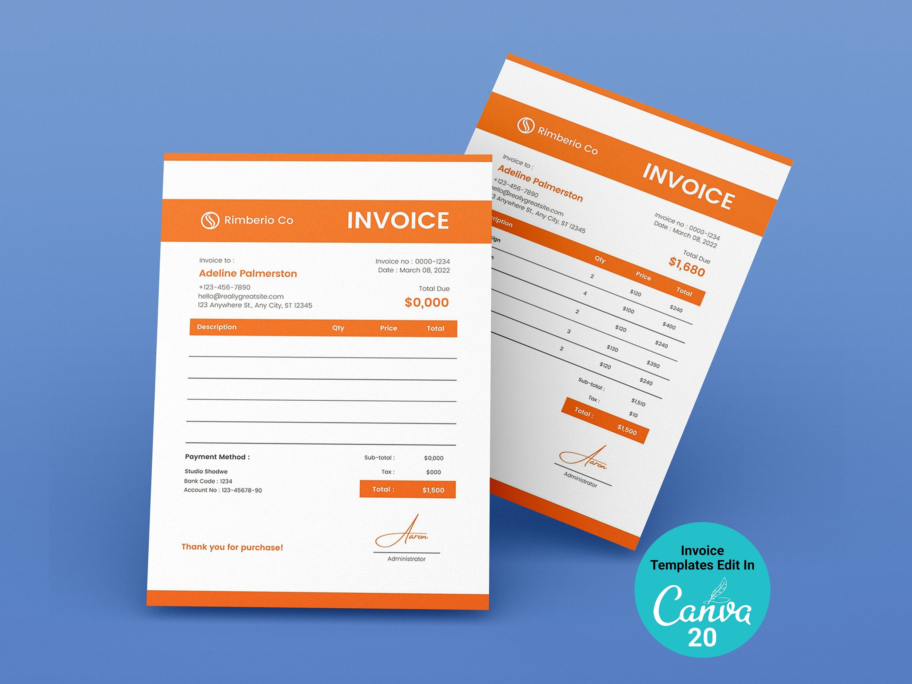 Invoice Template | Instant Download | Editable Invoice | Printable ...
