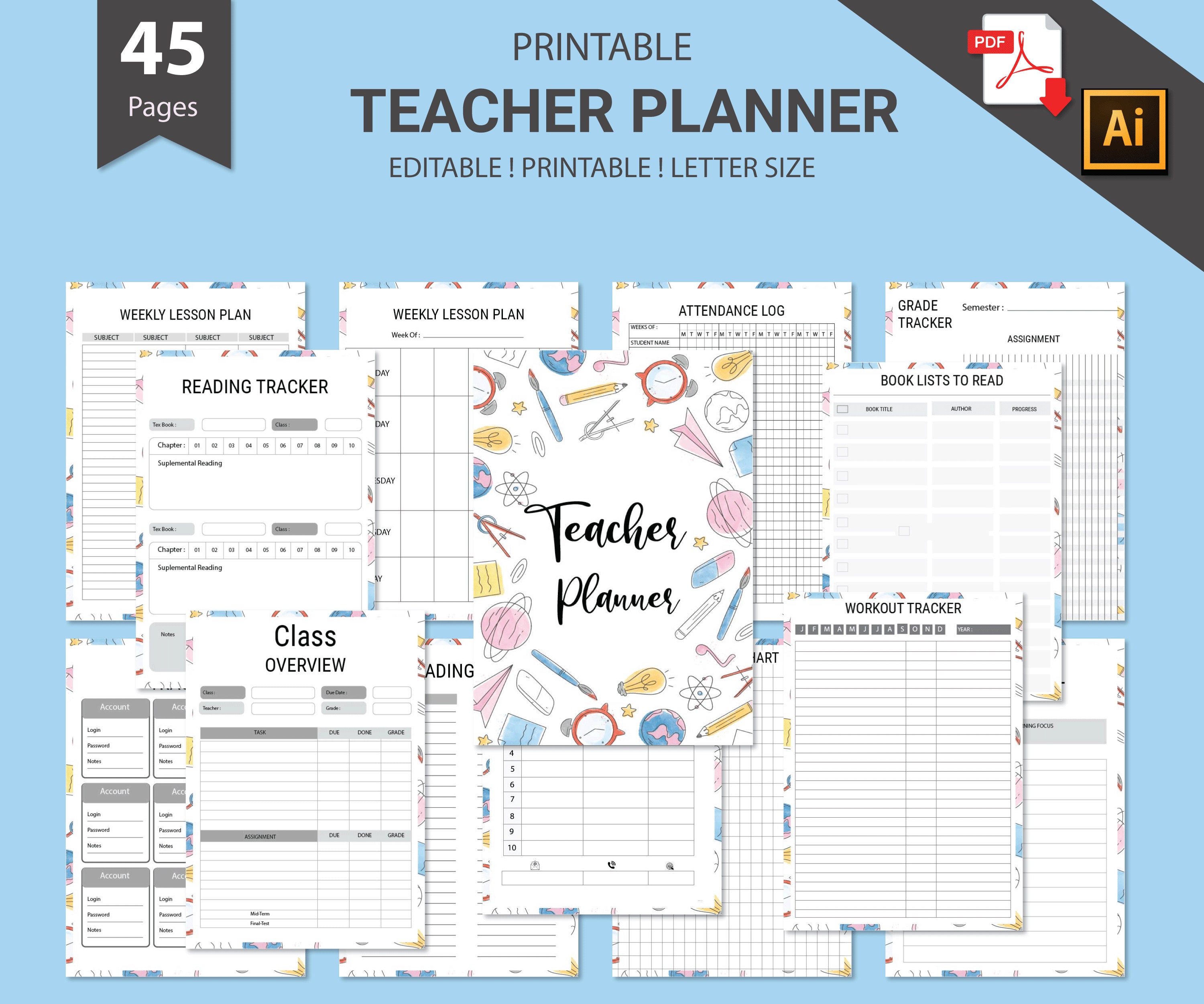 Teacher Planner,lesson Planner Printable, Academic Planner, Classroom ...