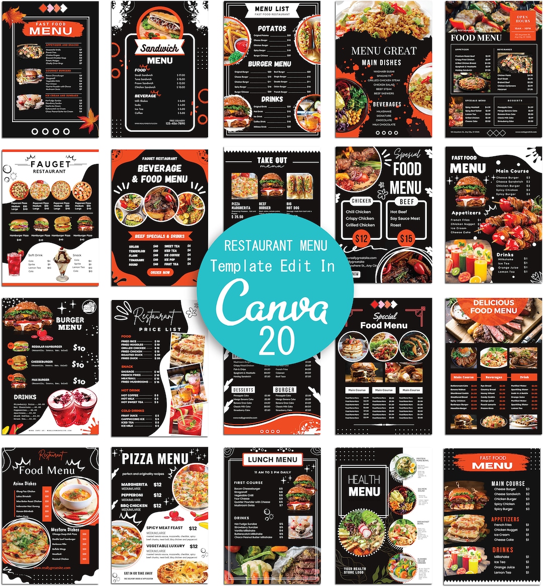 Canva Editable Menu, Digital Restaurant Menu Flyer Template,food Menu ...