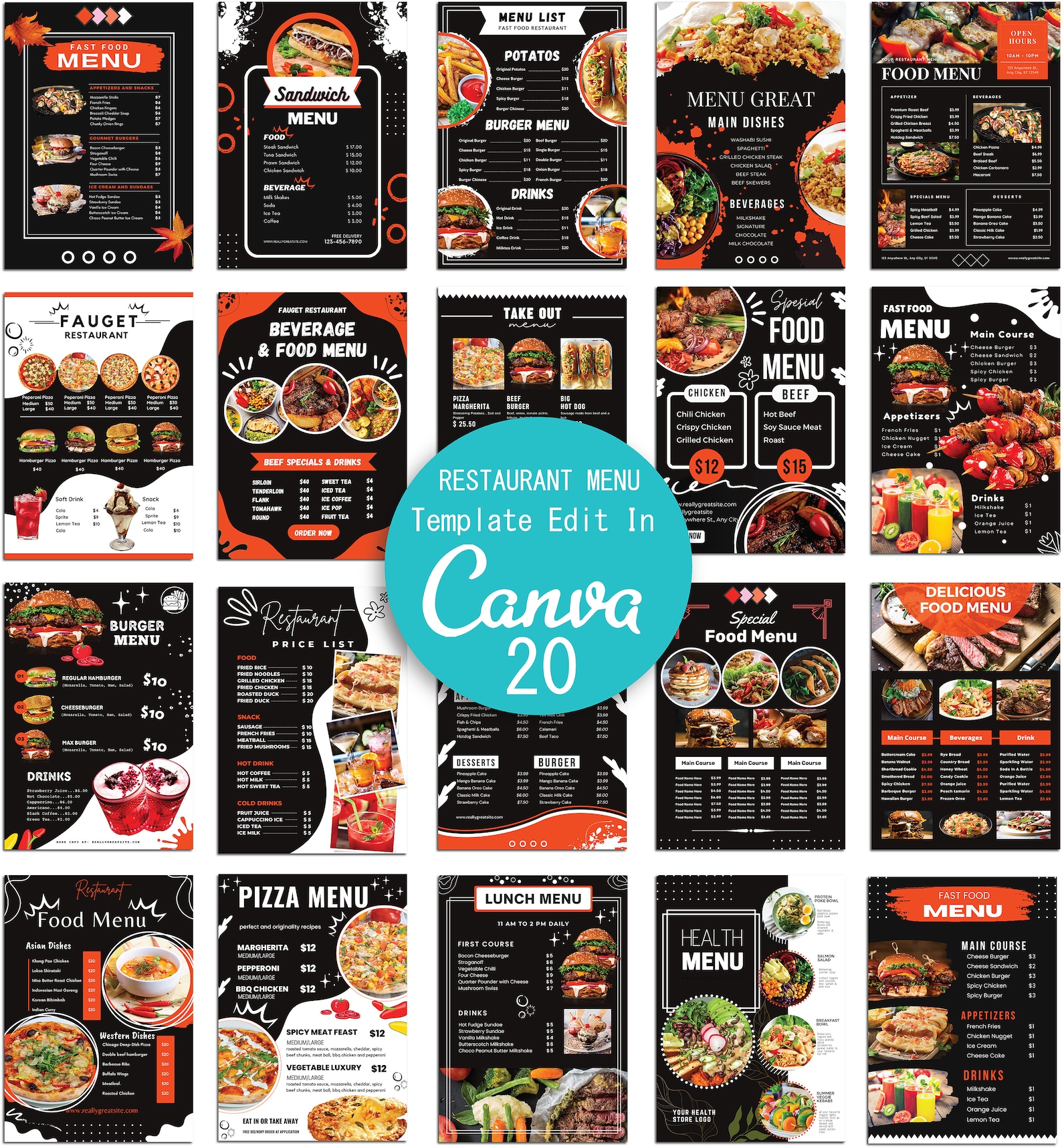 Canva Editable Menu, Digital Restaurant Menu Flyer Template,food Menu ...